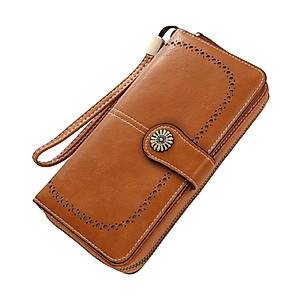 Women's RFID Blocking Large Capacity Leather Clutch Card Holder Organizer Ladies Wallet Long Wallets for Women with Wristle (Brown)