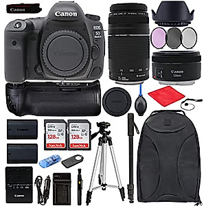Canon EOS 5D Mark IV DSLR Camera Bundle with EF 50mm f1.8 STM Lens + EF 75-300mm f4-5.6 III Lens + 256Gb Memory, Accessories, Black, full-size (1483C002)