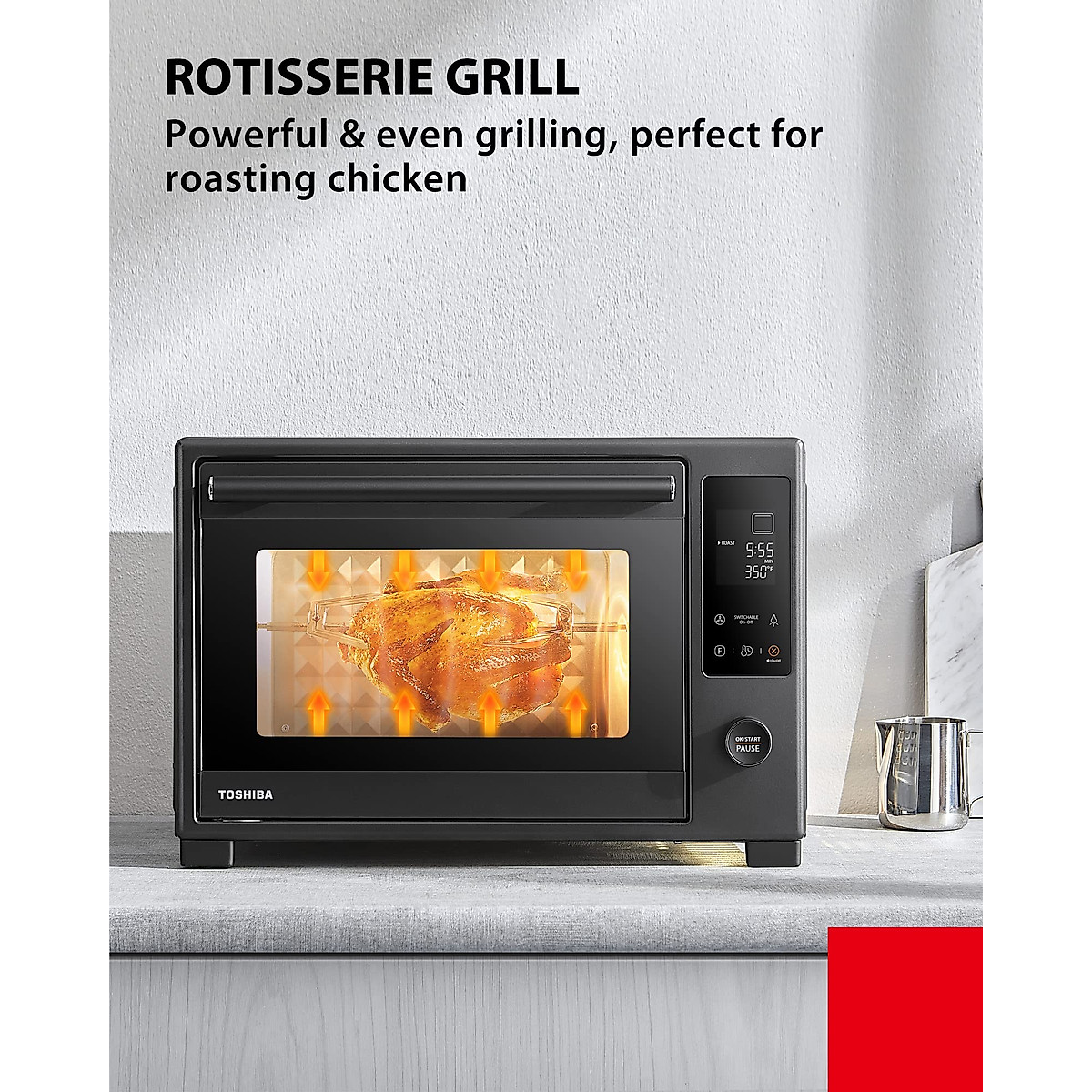 TOSHIBA Hot Air Convection Toaster Oven, Extra Large 34QT/32L, 9-in-1 Cooking Functions, Crispy Grill, Dehydrate, Rotisserie, 6 Accessories Included, 1650W, Black Stainless Steel