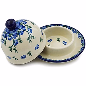 Polish Pottery 3¾-inch Butter Dish made by Ceramika Artystyczna (Blue Bufferfly Theme) + Certificate of Authenticity