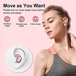 sprtoybat Wireless Earbuds, HiFi Stereo Bluetooth 5.3 Running Headphones with Dual LED Display 30Hrs Playtime, Built-in Mic, Type-C, in-Ear Bluetooth Earphones with Earhooks for Sport, Rose Gold