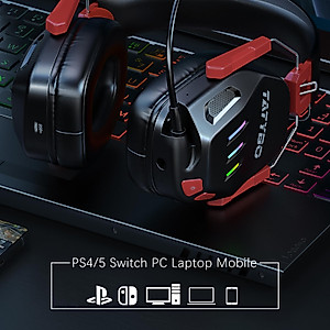 Wireless Gaming Headset 2.4GHz USB & Type-C Gaming Headphones for PC, PS4, PS5, Switch, Bluetooth 5.3 Gaming Headset with Detachable Noise Cancelling Microphone