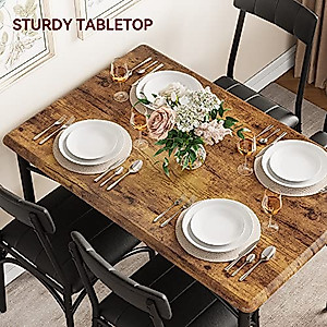 Alkmaar Kitchen 4 Upholstered Chairs Room Set, Rectangular Dining Table for Small Space,Apartment, Retro Brown