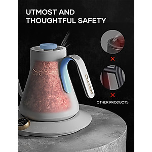 Cocinare Electric Gooseneck Kettle with Temperature Control, Pour Over Coffee & Tea, 1200W for 180-sec Quick Boil Time, Stainless Steel Kettle Water Boiler, 30oz/0.9L (White)