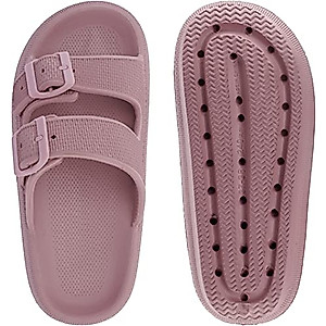 WHITIN Slides for Women Men EVA Foam House Adjustable Extremely Comfy Cushion Thick Sole Pillow Sandals Double Buckle Slippers Blush