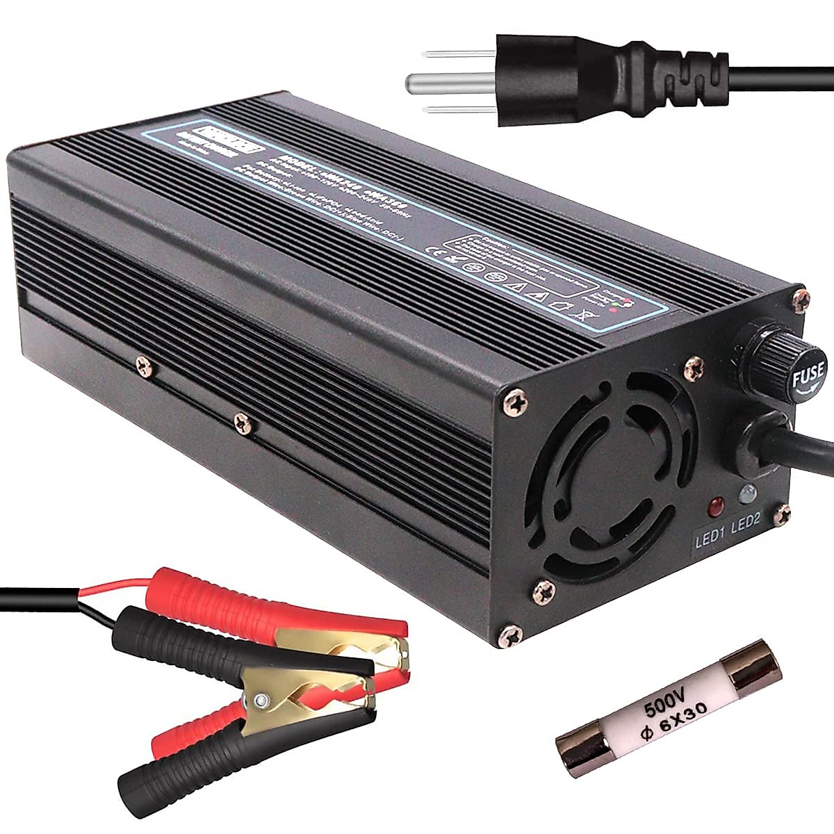 14.6V 20A Charger 12V 20A LiFepo4 Smart Charger DC Output Connector Alligator Clip Used for 4S 12V LiFepo4 Battery Pack with Cooling Fan