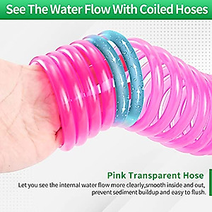 Yereen Coil Garden Hose 25FT, EVA Recoil Garden Hose, Transparent Self-coiling Water Hose with 3/4" Brass Connector Fittings with 7 Function Spray Nozzle, Pink
