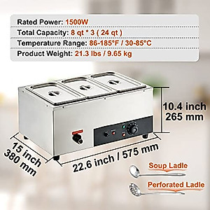 Commercial Food Warmer Bain Marie, Electric Steam Table with 3 Pans and Temperature Control for Catering and Restaurants