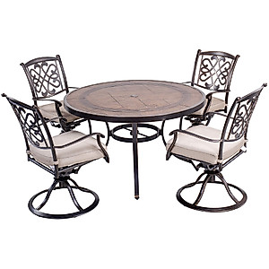 DALI Outdoor 5 Piece Dining Set Patio Furniture, Deep Cushioned Aluminum Swivel Rocker Chair Set with 48 inch Round Crafttech Top Aluminum Table