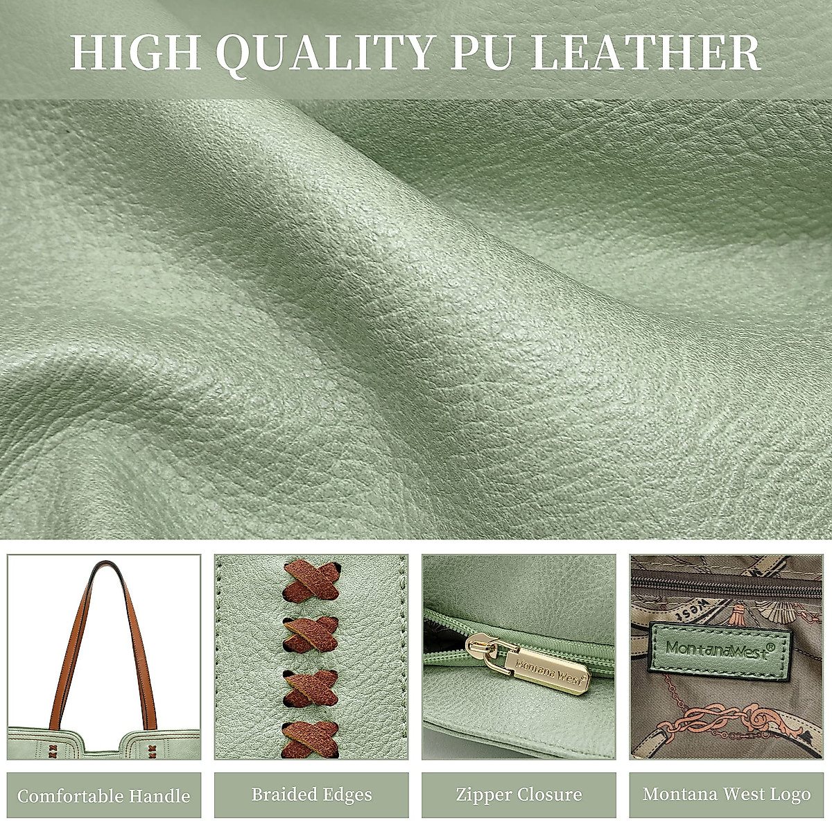 Montana West Tote Bag for Women Top Handle Satchel Purse Oversized Shoulder Handbag Hobo Bags Green Christmas Gift MWC-118GN