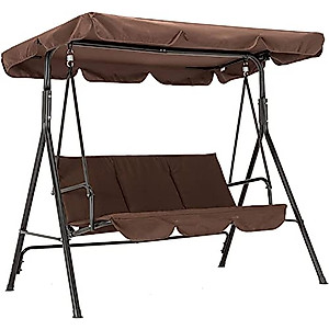 Outdoor Porch Swing, 3 Person Patio Swing Seat with Sunshade Canopy, Strong Weather Resistant Steel Frame, Outdoor Porch Swing Chair Bench for Patio, Garden, Poolside, Balcony, Backyard (Coffee)