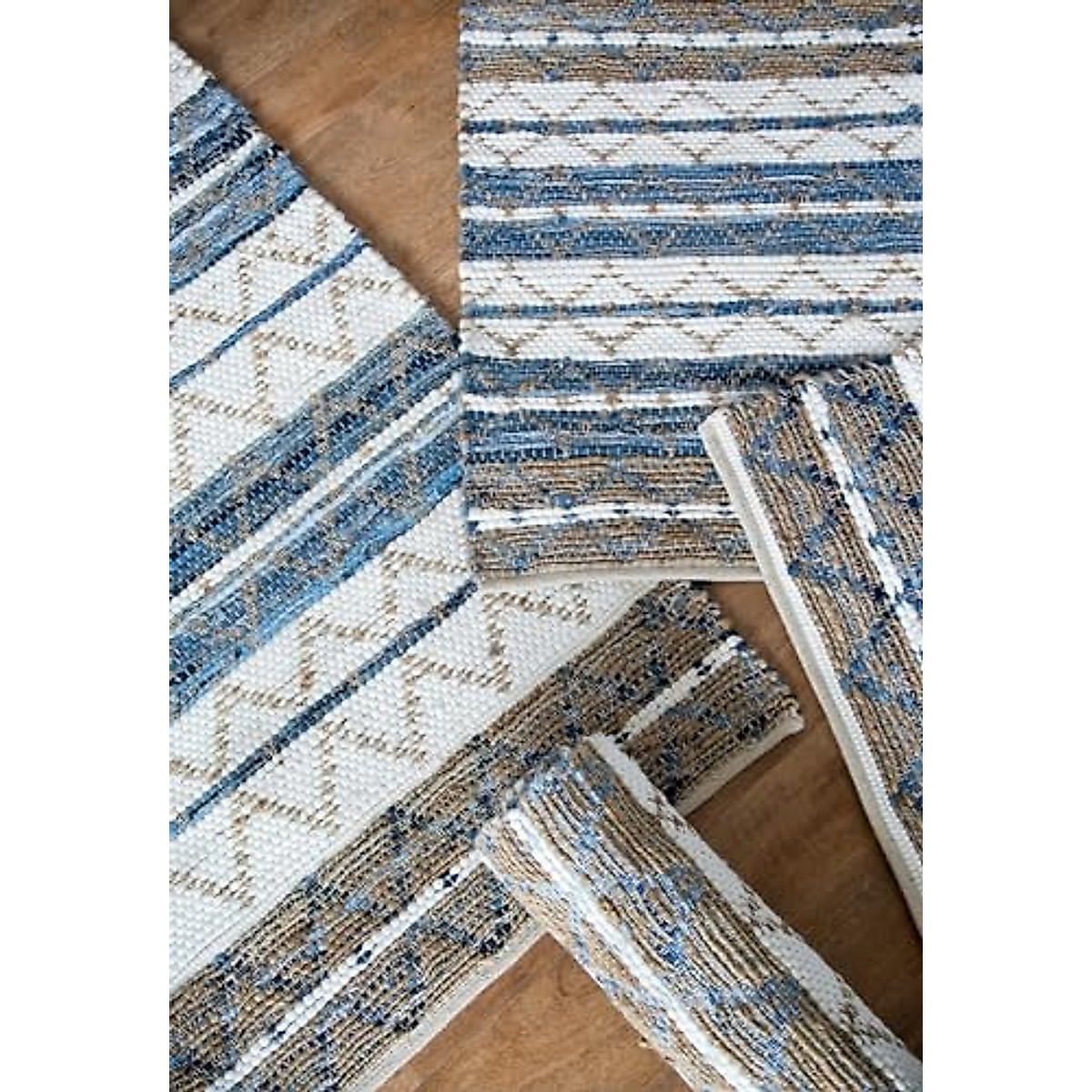 CC Home Furnishings Shuttle Weave Durrie Striped and Diamond Area Throw Rug - 2' x 3' - Blue and White