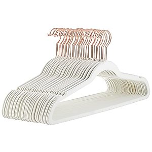 Amazon Basics Slim, Velvet, Non-Slip Suit Clothes Hangers, Ivory/Rose Gold - Pack of 30