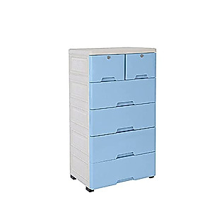 Gdrasuya10 19.68 x 13.78 x 40.16in Plastic Drawers Dresser with 6 Drawers, Plastic Tower Closet Organizer with 4 Wheels Suitable for Apartments Condos And Dorm Rooms (Blue)