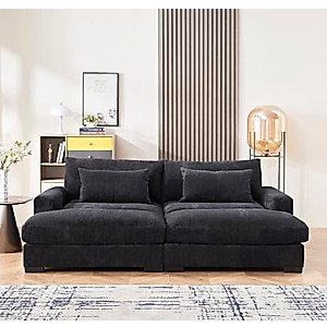 US Pride Furniture Luxe Double Chaise Sleeper Sofa with Soft Corduroy Upholstery, Adaptable to Twin Bed, Comfortable Living Room Couch for Modern Homes, 89.9" Wide, Black