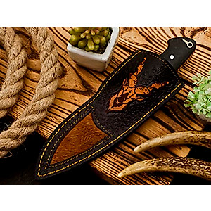 Handmade Damascus Hunting Knife with Sheath for Belt – 10 inches Fixed Blade full tang 1095 steel knife with Green Micarta Handle