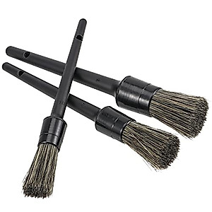 MAHIONG 6 Pieces Car Detail Brushes Set, Natural Boar Hair Detailing Brushes with Plastic Handle, Automotive Detailing Brushes for Cleaning Wheels, Engine, Interior, Air Vents, Set of 3
