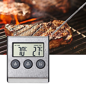 Digital Cooking Thermometer, Kitchen LCD Thermometer, BBQ Thermometer Cooking Meat Grilling Thermometer with Timer Function for Food Store/Grill/Family, Magnet on The Back