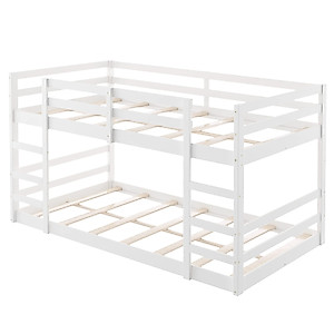 P PURLOVE Wood Low Bunk Bed Twin Over Twin Bunk Bed for Kids Low Loft Bed and Floor Bed for Kids Teens, Wood Slat Included, No Box Spring Need