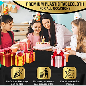 Black Plastic Tablecloth For Parties Disposable, Pack of 12, Thick black plastic table cloths Good for Wedding, Birthday, Picnic, Camping, BBQ, black plastic tablecloth with 12 Clips - 54x108-inch