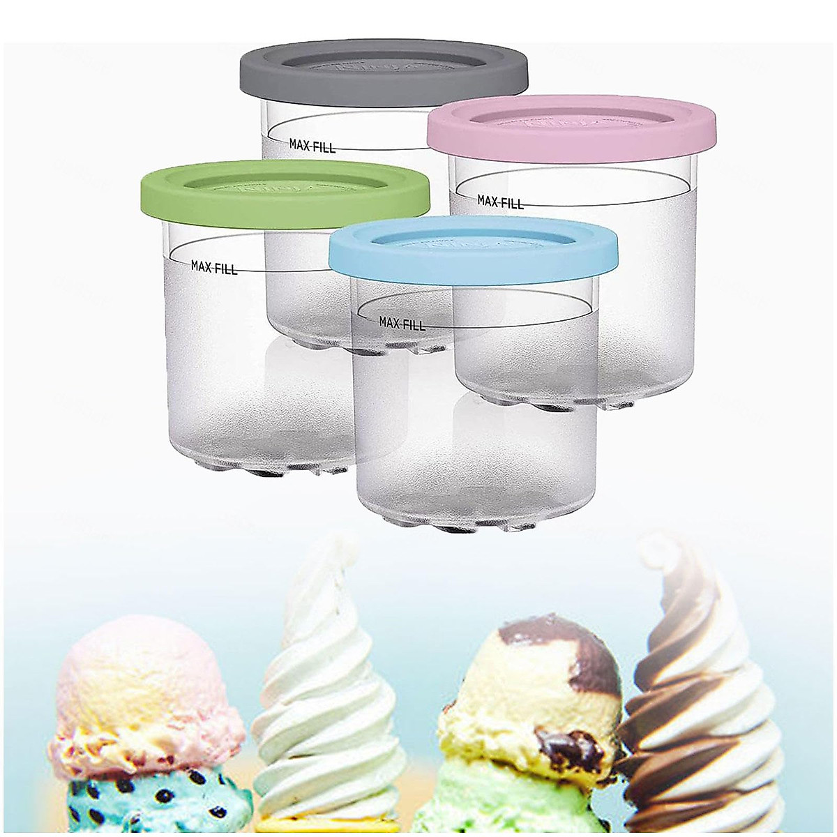 Creami Containers, for Extra Bowl For Ninja Creamy,16 OZ Creami Pints Bpa-Free,Dishwasher Safe for NC301 NC300 NC299AM Series Ice Cream Maker