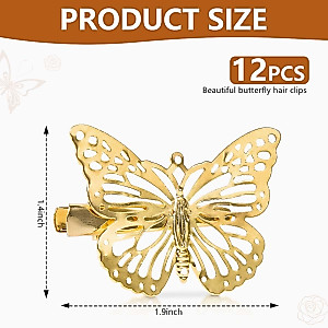 OBTANIM Butterfly Hair Clips, 12 Pcs Cute Metal Butterfly Hair Claw Pins Barrettes Accessories for Girls and Women (Gold)