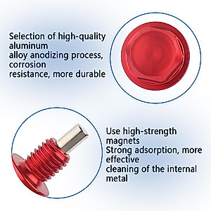 CXCCOI M12x1.75 Magnetic Oil Drain Plug,Aluminium Oil Pan Drain Plug Compatible with Ford Lincoln Chevrolet Cadillac Buick,OEM#DP002 090-936CD Engine Drain Plug with Copper Washers (Red)