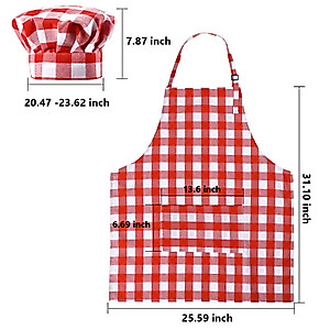 SATINIOR 2 Pcs Chef Costume Chef Hat Apron Set for Adult Baker Apron Hat Costume for Halloween Cosplay Party Gift (Red, White,Plaid Style)