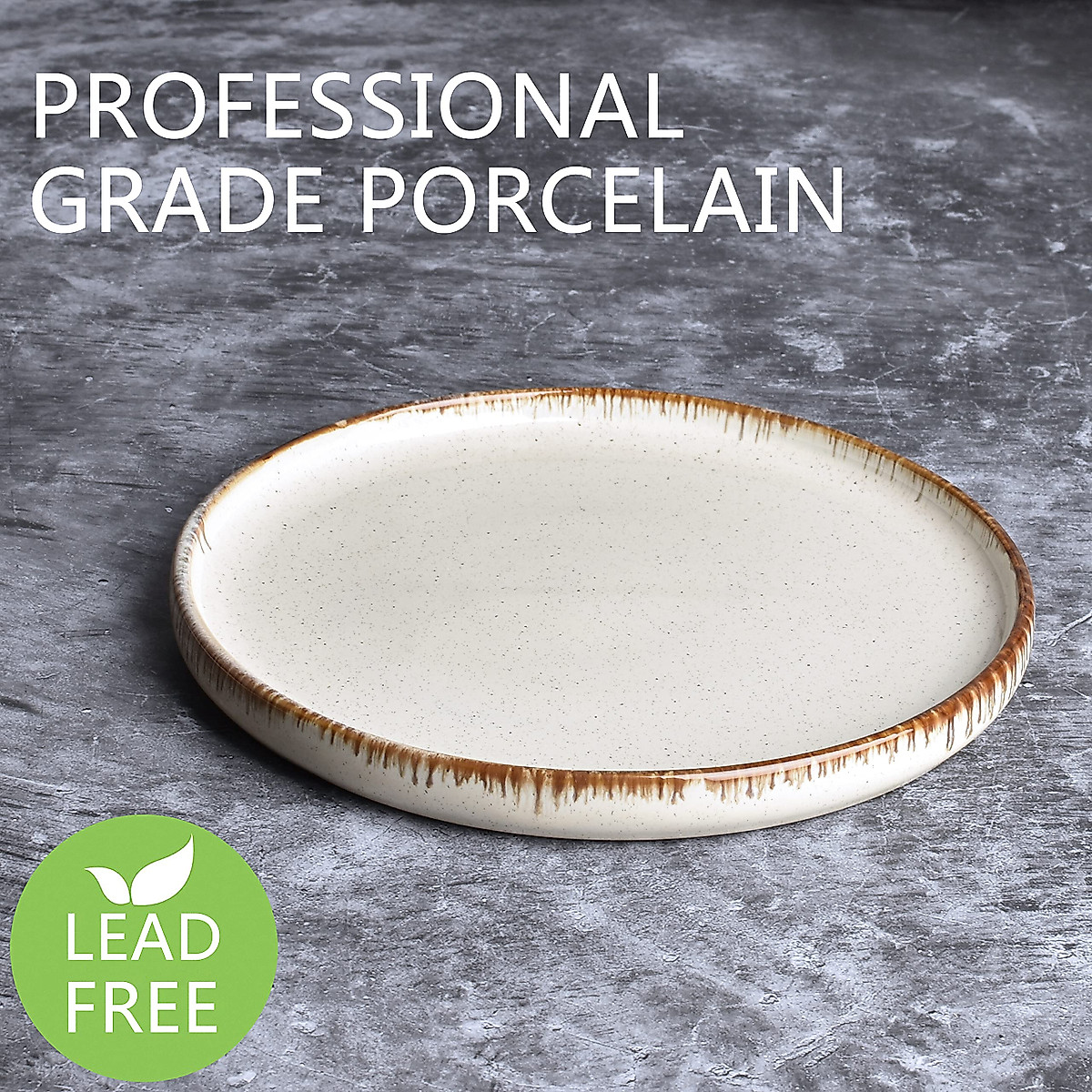 Bosmarlin Ceramic Dinner Plates Set of 4, Stoneware Plates for Salad, Pasta, Dessert, Microwave and Dishwasher Safe (Beige, 8.2 in)