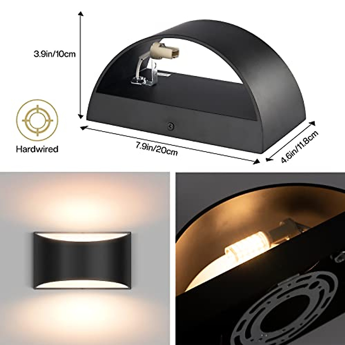 Aiilsmp Black Modern LED Wall Sconces Set of Two Hardwired Wall Sconces Indoor Up and Down Wall Mount Light for Living Room, Bedroom, Hallway Warm White 3000K(with G9 Bulbs)