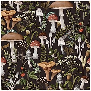 HAOKHOME Peel and Stick Wallpaper Boho Mushroom Removable Stick on Forest Contact Paper for Bathroom Black/Brown/Green 17.7in x 9.8ft