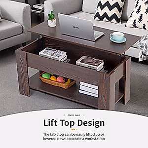 FDW Lift Top Coffee Table with Hidden Compartment and Storage Shelf Wooden Lift Tabletop for Home Living Room Reception Room Office (Espresso)