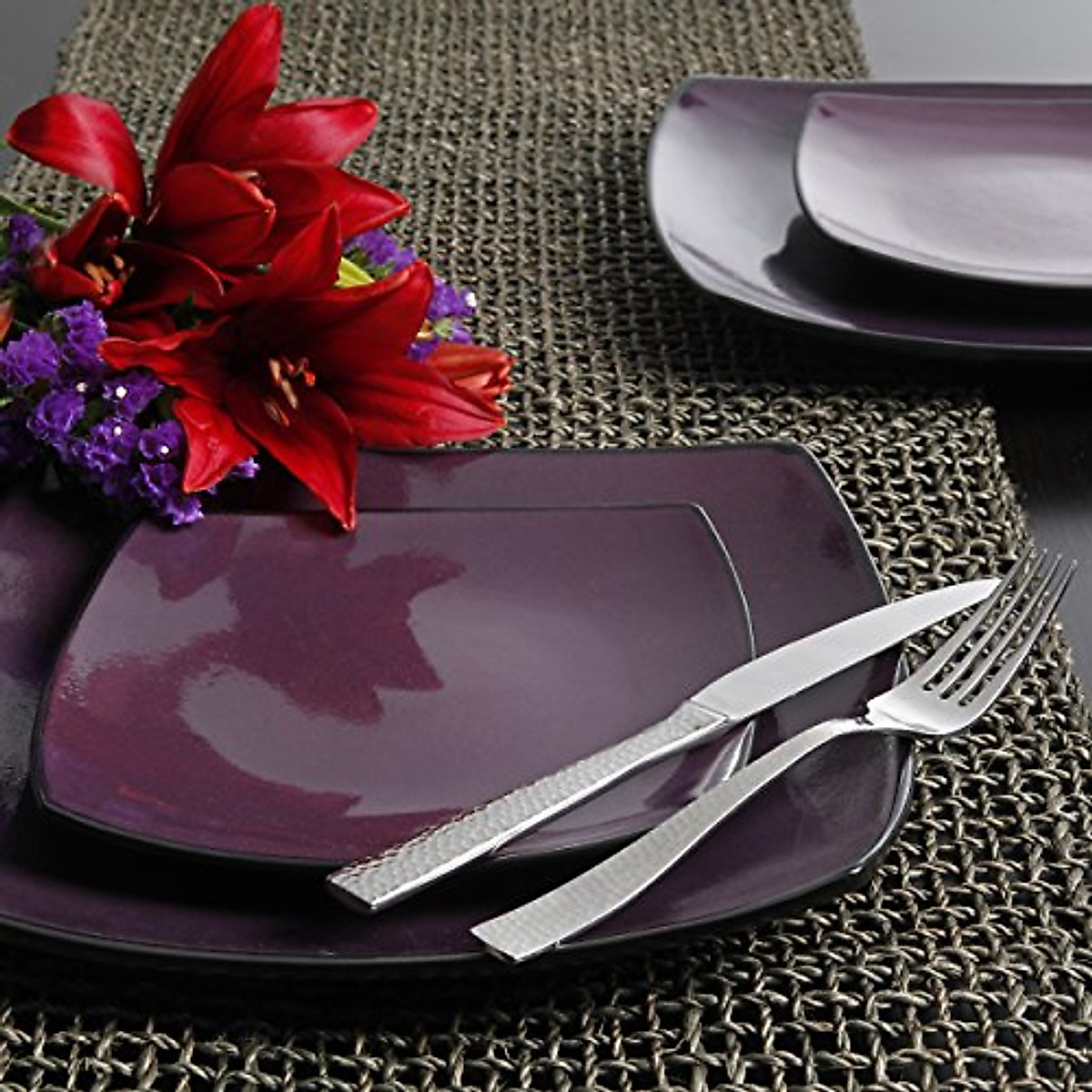 Gibson Soho Lounge Dinnerware set, Square, Purple, Service for 4 (16pcs)