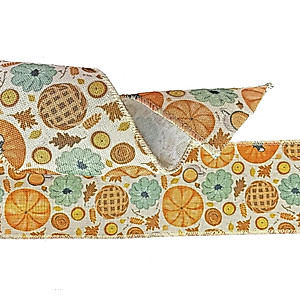 ACSENCETER Hello Autumn Wired Ribbon Thanksgiving Pumpkin Orange Pattern Gift Wrap DIY Holiday Craft Wrapping Craft Decorations Halloween Tree Toppers 2.5" x 10 Yards