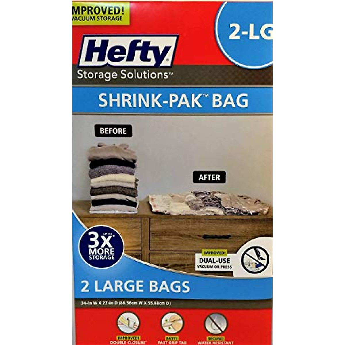 Hefty Vacuum Seal SHRINK-PAK BAG , 34" x 22", 2 Large Bags (Large)