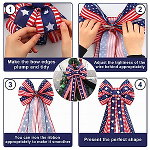 Hying Large Memorial Day Bows for Wreath, Patriotic Wreath Bows American Stars Bows Red Blue Stripe Burlap Bows 4th of July Tree Topper Bows for Front Door Christmas Memorial Day Decorations