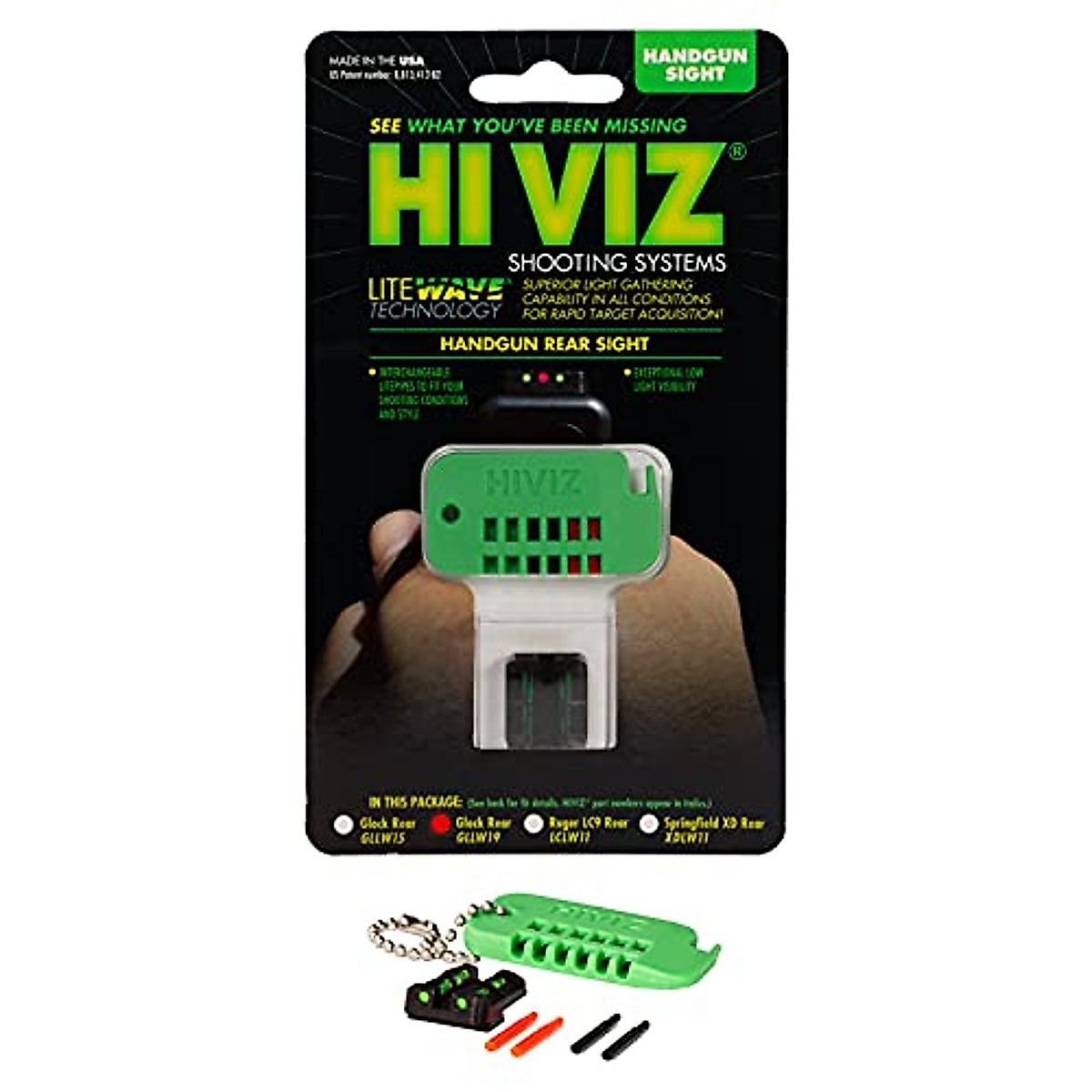 HIVIZ GLLW19 Interchangeable LITEWAVE Rear Handgun Sight for Glock 45 ACP/10mm/45 GAP Green, Red, White