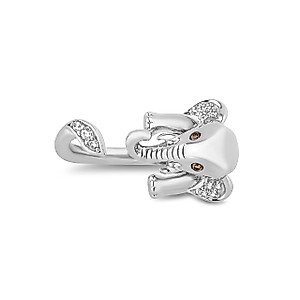 Jewelili Hallmark Fine Jewelry Sterling Silver 1/10 Cttw Champagne and Natural White Round Diamond Wrapping Elephant Ring, Size 7