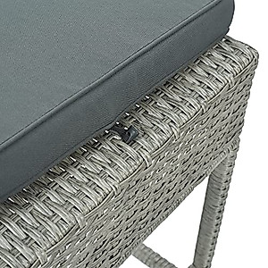 KELRIA Patio Bar Counter Height Bistro, Outdoor 5-Piece PE Rattan Dining Set,All-Weather Wicker Square Kitchen Table with Storage Shelf and 4 Padded Stools for Backyard,Porch,Gray