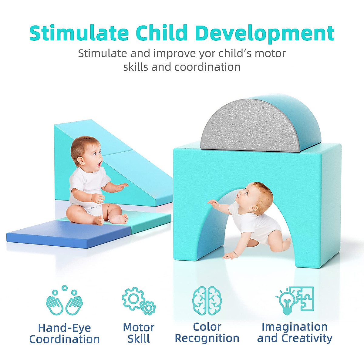 67i Toddler Foam Blocks Climbing Blocks Indoor Climbing Blocks for Toddlers 1-3 Soft Play Climbing Play Equipment Foam Blocks 5-Piece Climbing Blocks Indoor Play Foam Climbing Blocks (Blue)