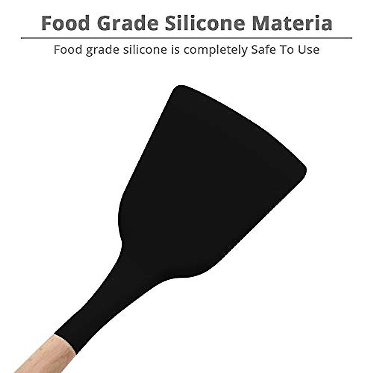 KUFUNG Silicone Spatula Turner, Wooden Handle Flexible & Heat Resistant Rubber Spatulas, Non-stick & Non-scratch Spatula, for Flipping Eggs, Burgers, Pancake, Omelet, Crepes and more(Black)