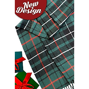 CALVIN & OLIVIA Cashmere Feel Scarf Soft Winter Soft Tartan Plaid Fashion Scottish Check Multi-Color Gift for Men Women Christmas Green Plaid