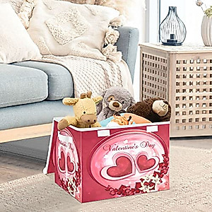Storage Bins with Lids Foldable Storage Baskets Storage Cubes Collapsible Closet Organizer Containers with Cover Valentine's Day Card Romantic Flowers for Home Office Organizer Closet, Shelves, Toy, N