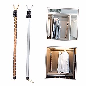 BESPORTBLE 2pcs Stainless Steel Retractable Clothesline Lightweight Curtains Clothesline Outdoor Extended Closet Pole DIY High Reach Garment Hook Coat Hanger Clothes Fork Pole Outrigger Cane