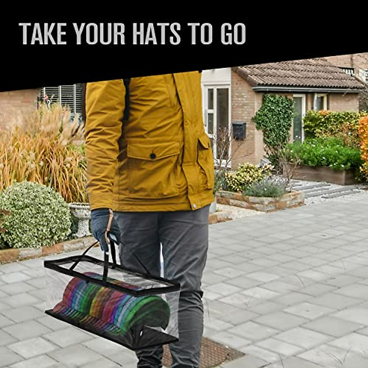 Houseables Baseball Cap Storage Bag, Hat Organizer Case, 23" x 6" x 8", Clear Plastic, Caps Holder, Moisture & Dust Proof, Black Handles, Box w/Zipper Closure, Stores & Racks 22 Hats, Dirt Protection