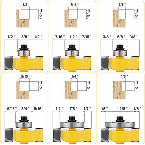 JTTJDB 1/4-Inch Shank Rabbet Router Bit with 6 Bearings Set - 1/8", 1/4", 5/16", 3/8", 7/16", 1/2" Interchangeable Bearings