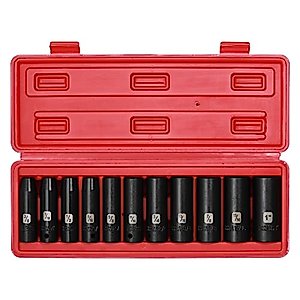 Mayouko 1/2" Drive Deep Impact SAE Socket Set, CR-V, 6 Point, 11 Pieces, 3/8-Inch to 1-Inch