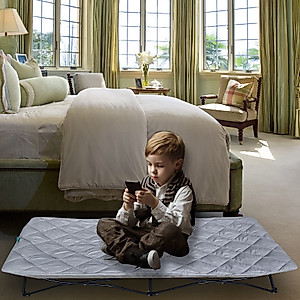 2 Pack, Sheet for Regalo My Cot Portable Toddler Bed, Joovy Travel Cot (Sheet Only, Bed not Included), Soft Child Travel Cot Padded Cover, Navy & Grey