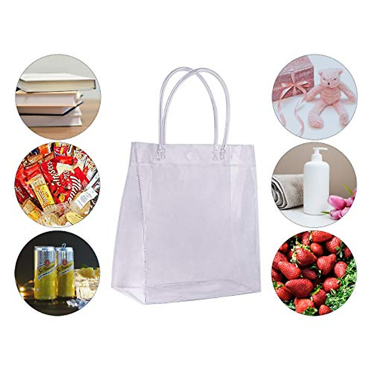 Sdootjewelry Clear Gift Bags, 36 Pack Clear Gift Bags with Handles, 7.9'' × 7.9'' × 3.1'' Transparent PVC Bags, Clear Bags for Gifts, Reusable Retail Shopping Bags for Party Wedding