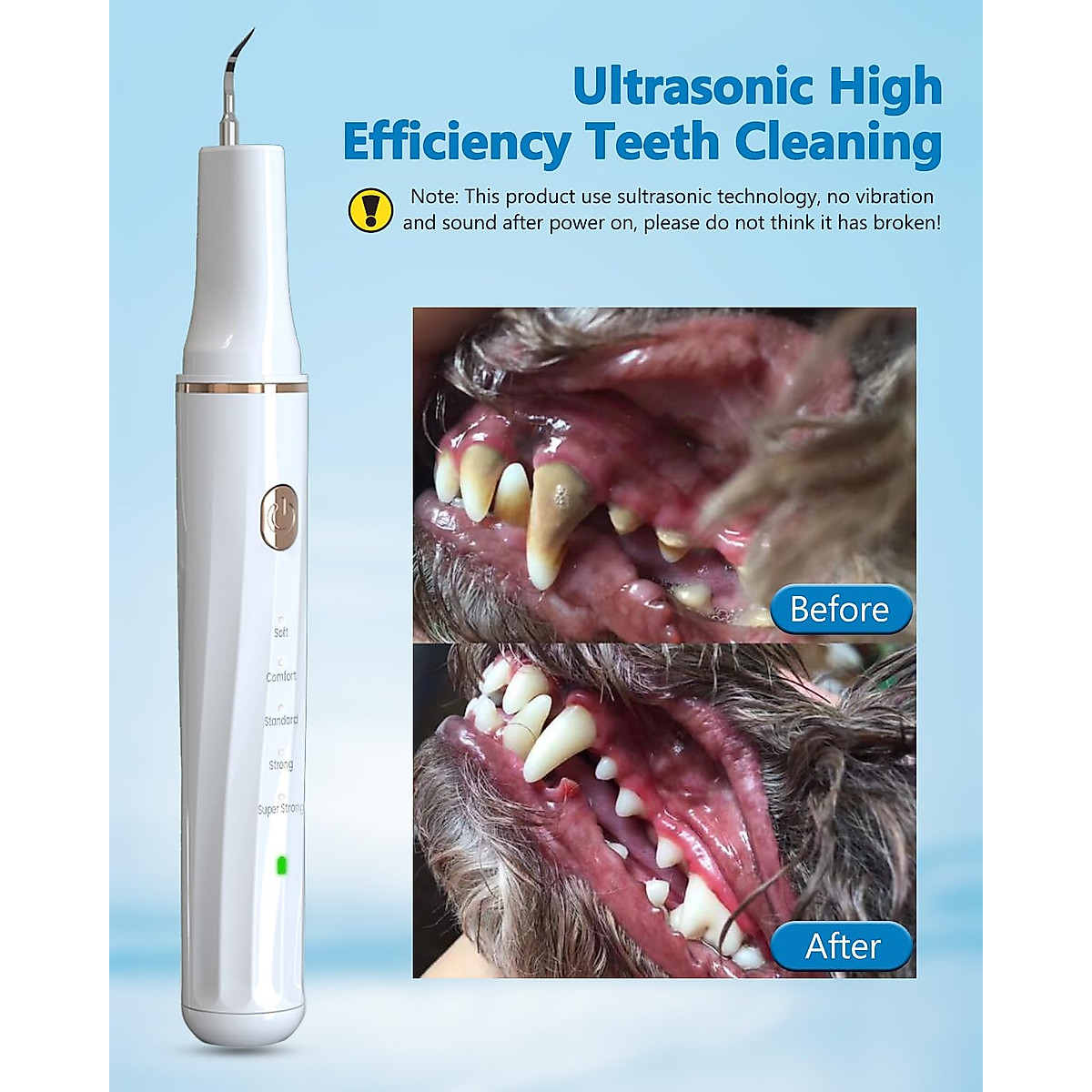 Hansaplast Plaque Remover for Teeth, Pet Teeth Cleaning Tools, Dental Tools to Remove Plaque and Tartar, Safe for Dog & Cat, with Led Light & 5 Adjustable Modes (White)